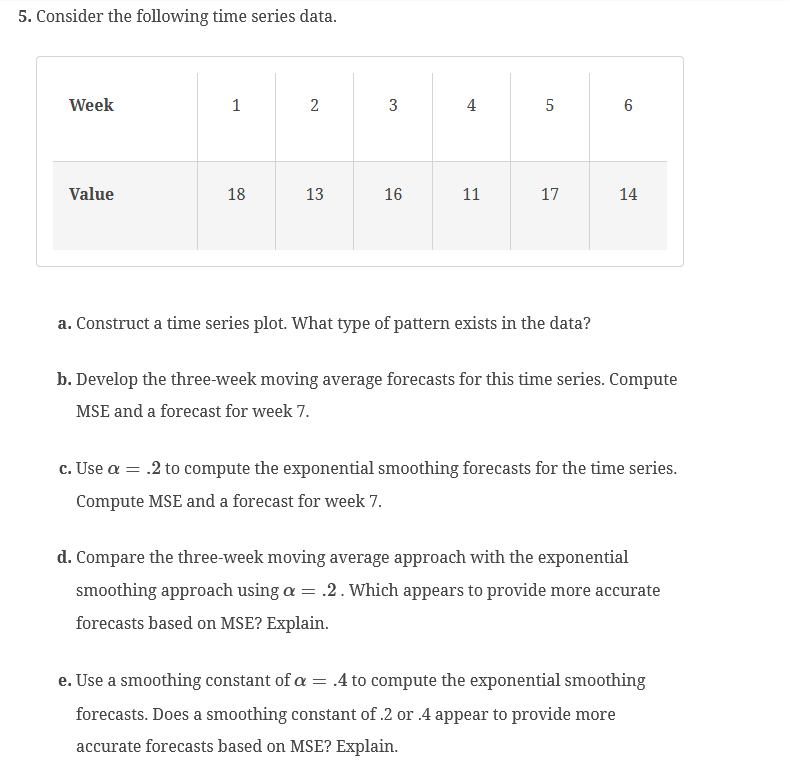 Solved 5. ﻿Consider the following time series data. a. | Chegg.com