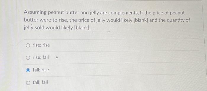 Solved Assuming peanut butter and jelly are complements, If | Chegg.com