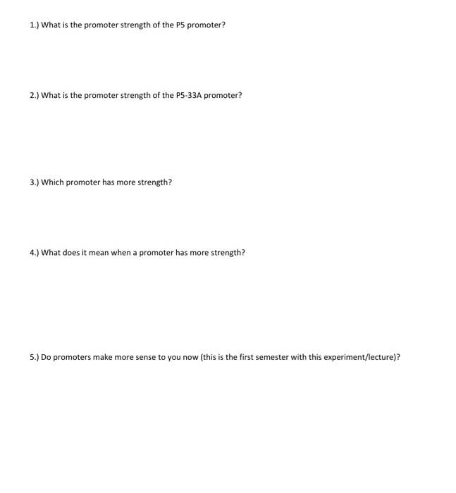 Р 1.) What is the promoter strength of the P5 | Chegg.com