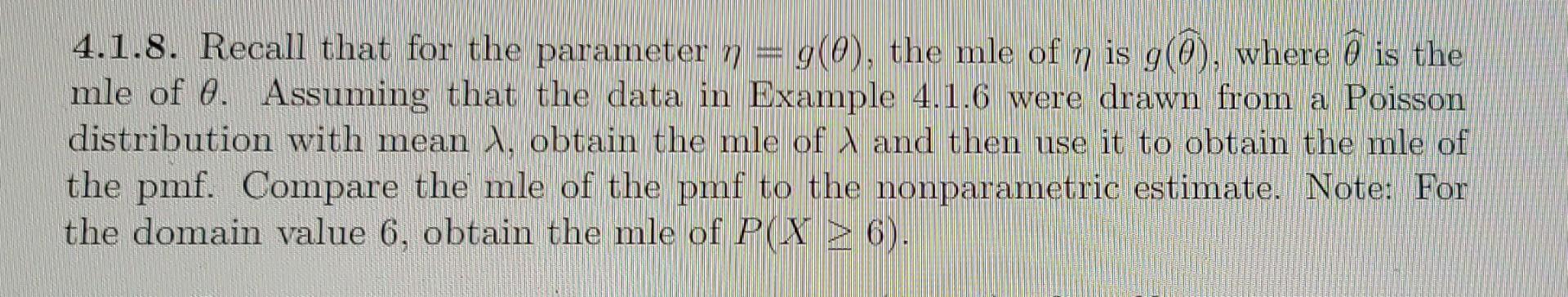 Solved 4.1.8. Recall that for the parameter η=g(θ), the mle | Chegg.com