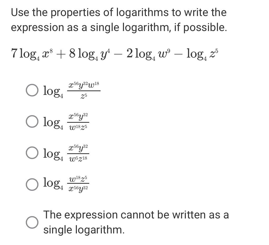 Solved Use the properties of logarithms to write the | Chegg.com