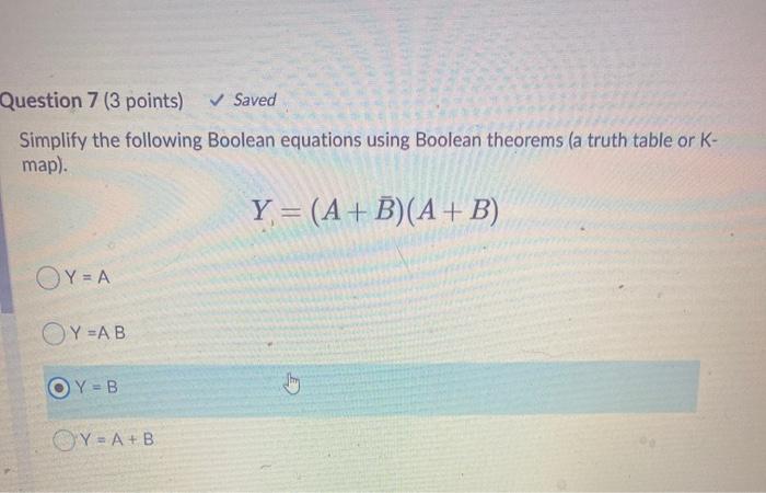 Solved Question 6 (3 points) Simplify the following Boolean | Chegg.com