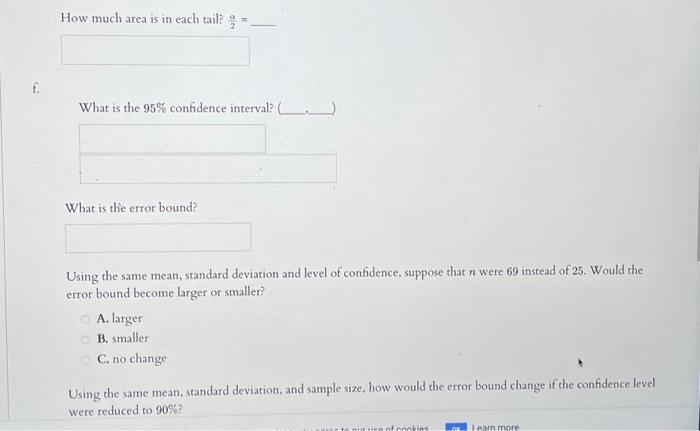 Solved How much area is in each tail? 2a= What is the 95% | Chegg.com