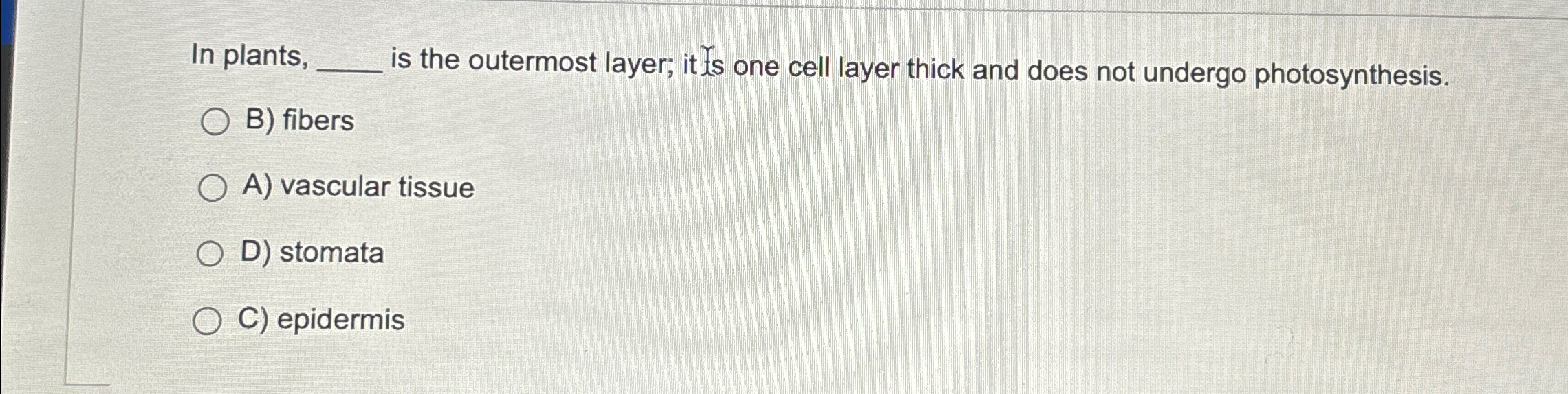 Solved In plants, q, ﻿is the outermost layer; it {s one cell | Chegg.com