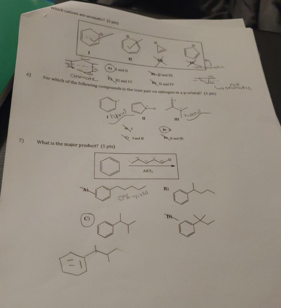 Solved which cations are aromatic? (5 pts) 1 TI A) and 11 6) | Chegg.com