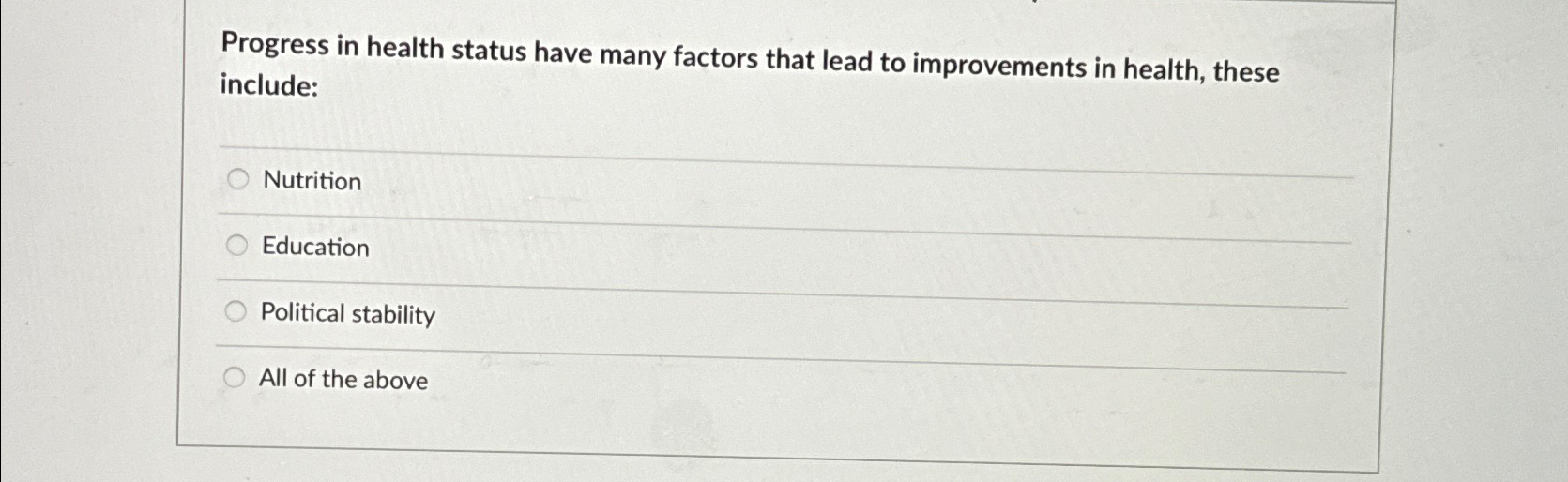 Solved Progress in health status have many factors that lead | Chegg.com
