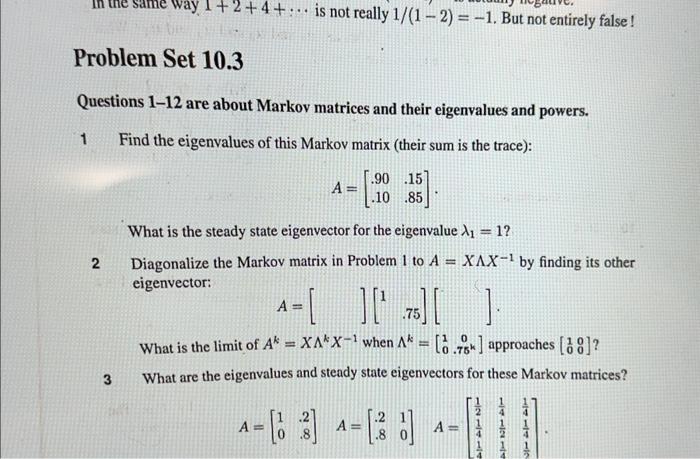 Solved Problem Set 10.3 Questions 1-12 are about Markov | Chegg.com
