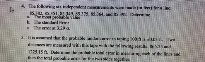 Solved 4. The following six independent measurements were | Chegg.com