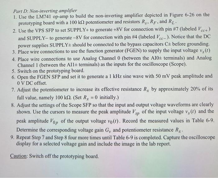 Solved Part D: Non-inverting amplifier 1. Use the LM741 | Chegg.com