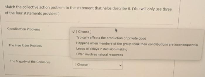 Solved Match the collective action problem to the statement | Chegg.com
