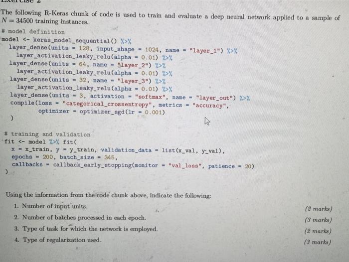 Solved The following R-Keras chunk of code is used to train | Chegg.com