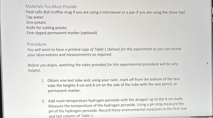 Solved Experiment 1: Catalase Activity Under Different | Chegg.com