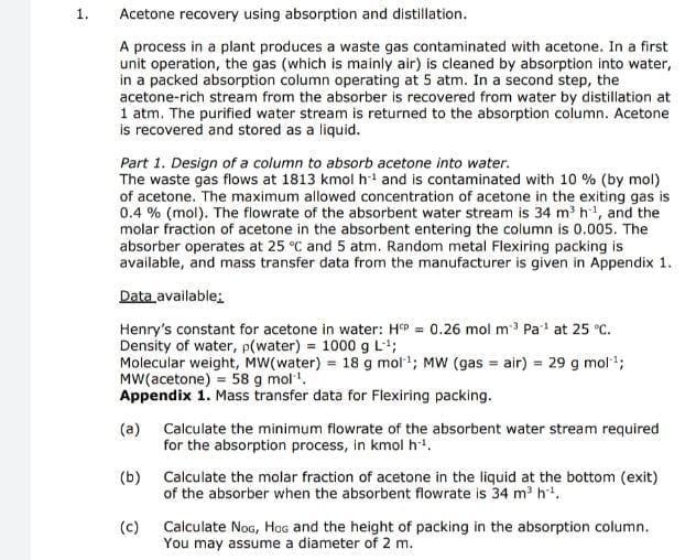 Appendix 1 - Mass transfer data for Flexiring | Chegg.com