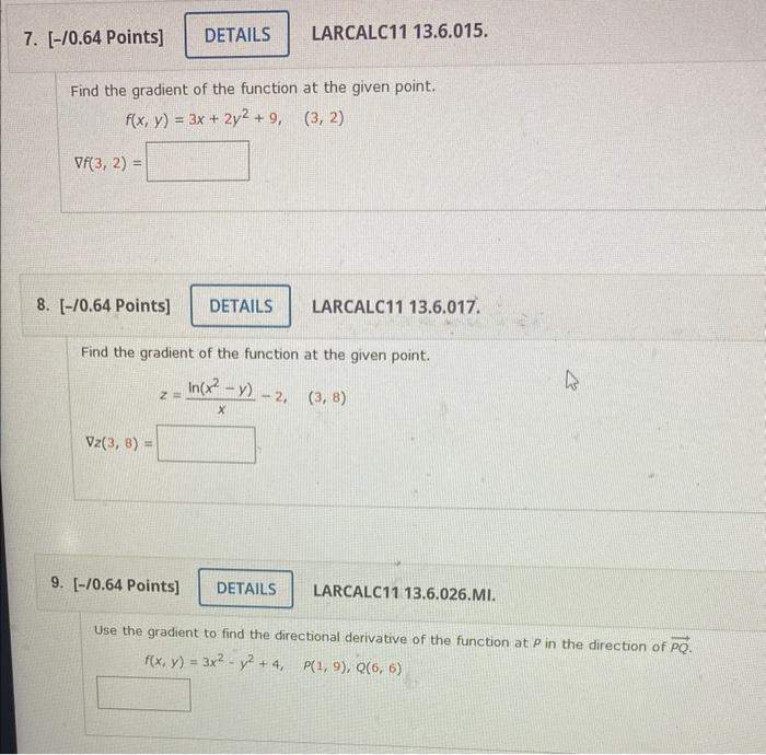 Solved Find the gradient of the function at the given point. | Chegg.com