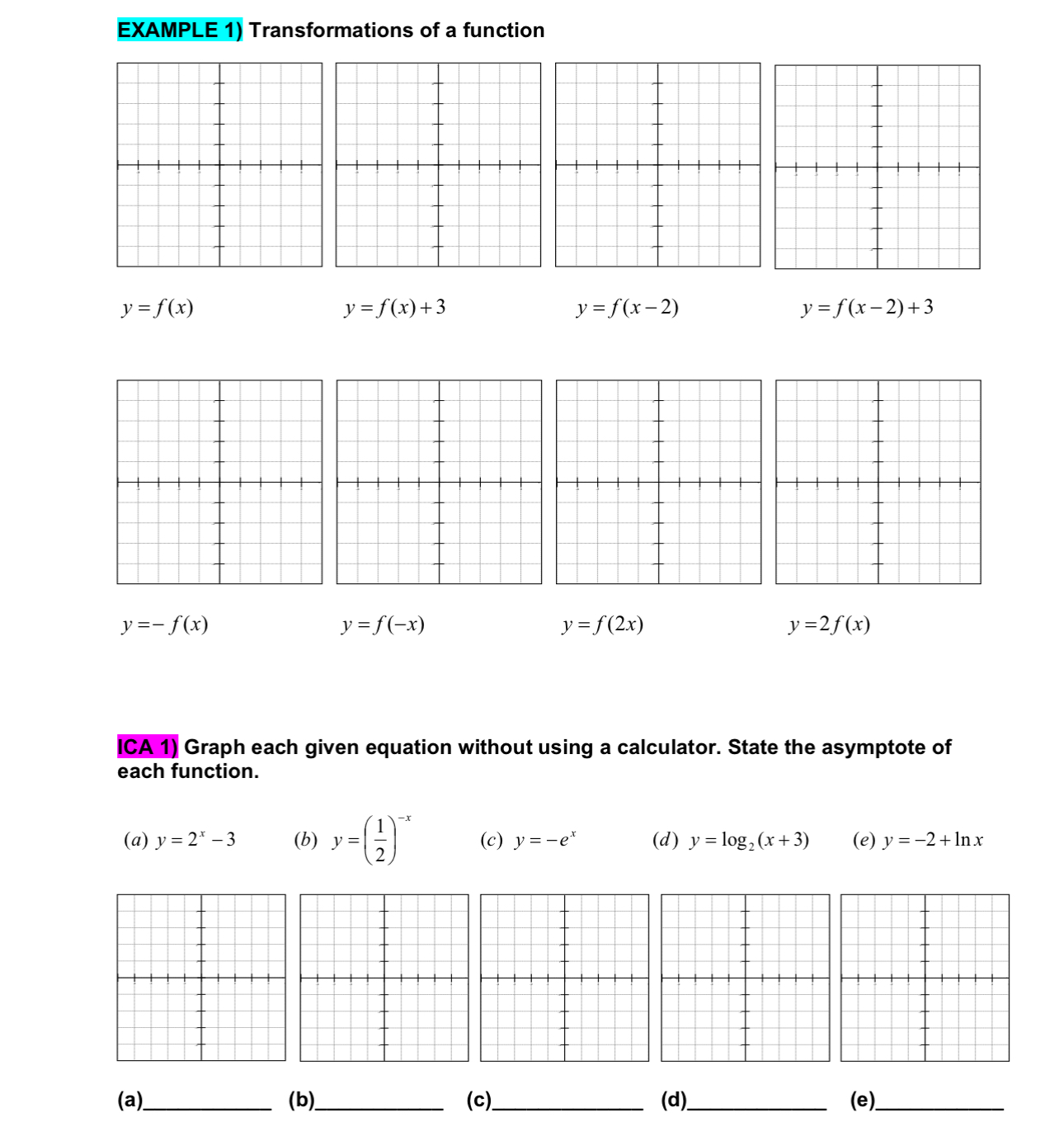 Solved EXAMPLE 1) ﻿Transformations of a | Chegg.com