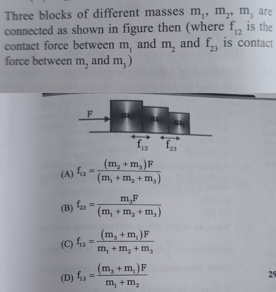 Solved Three blocks of different masses m1,m2,m3 ﻿are | Chegg.com
