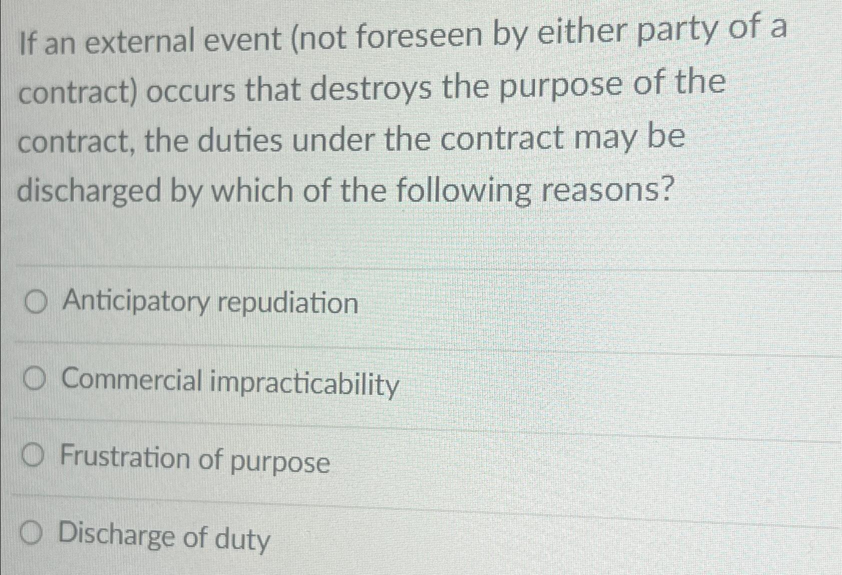 Solved If an external event (not foreseen by either party of | Chegg.com