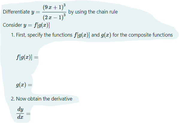 Solved Differentiate y=(9x+1)3(2x-1)3 ﻿by using the chain | Chegg.com