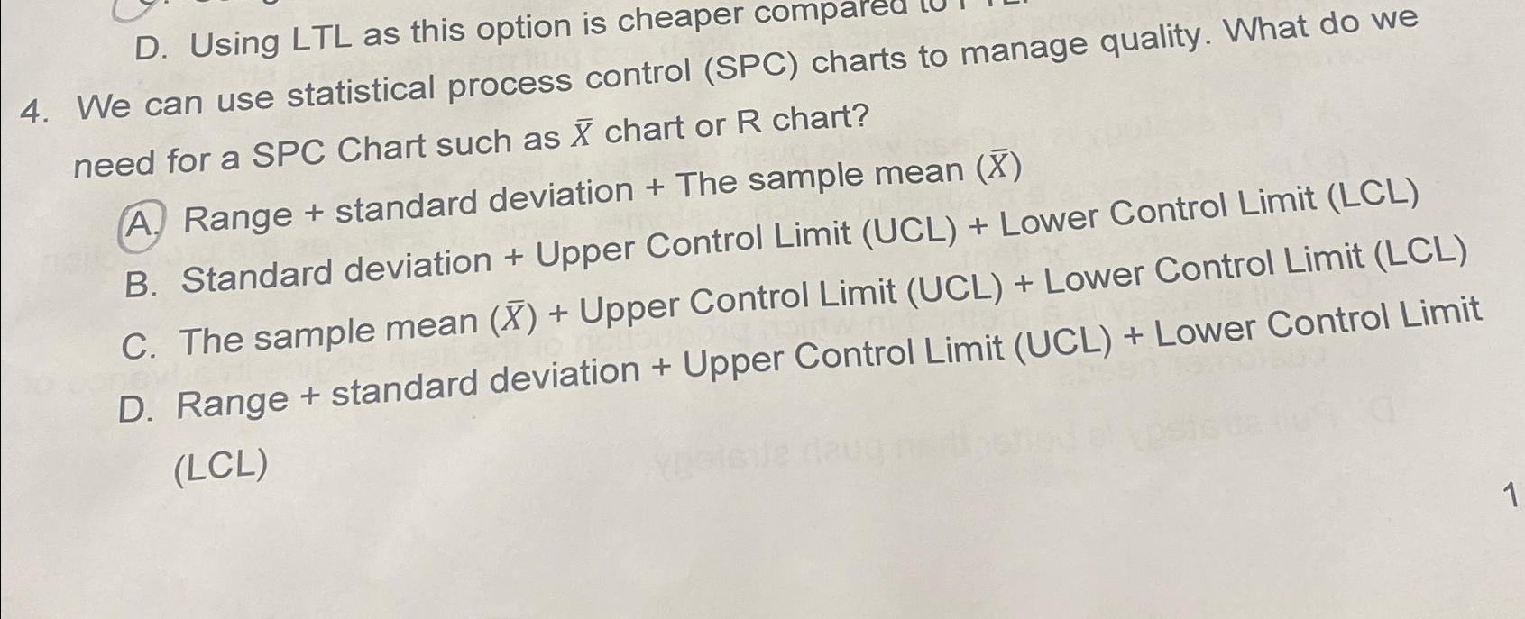 Solved 4. ﻿We can use statistical process control (SPC) | Chegg.com