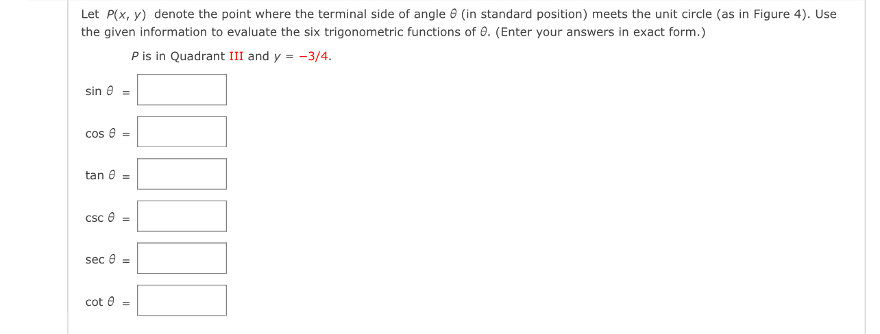 Solved Let P(x,y) ﻿denote the point where the terminal side | Chegg.com