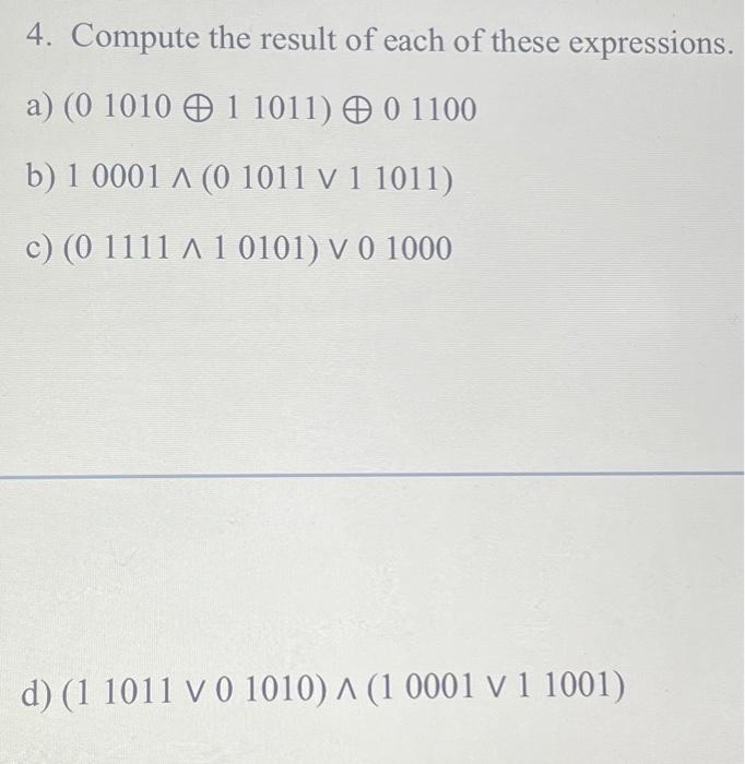 Solved 4. Compute the result of each of these expressions. | Chegg.com