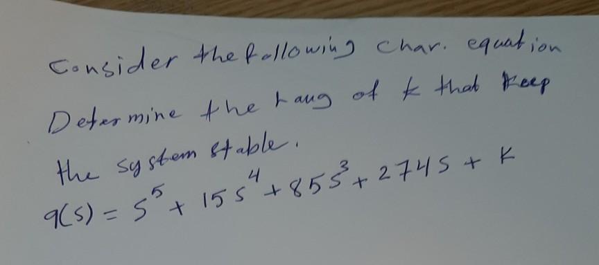 Solved Consider the following char. equation Determine the | Chegg.com