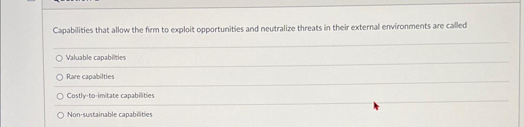 Solved Capabilities that allow the firm to exploit | Chegg.com