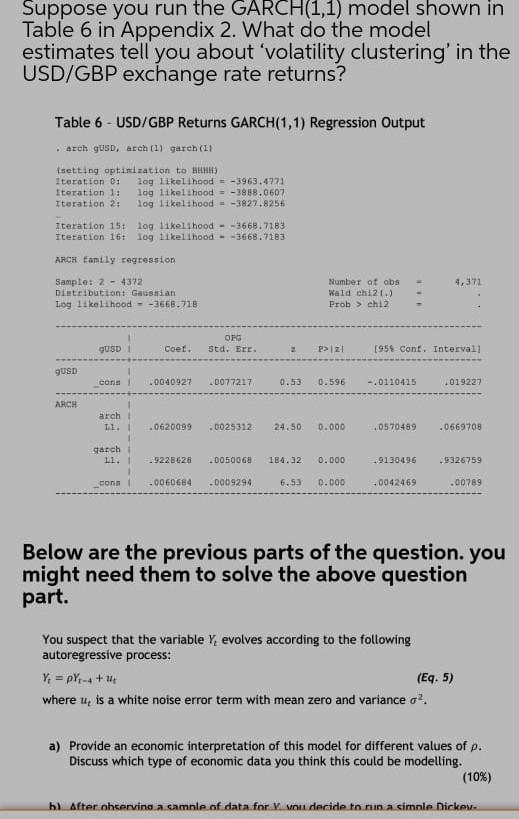 Solved Suppose you run the GARCH(1,1) model shown in Table 6 | Chegg.com