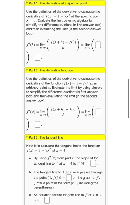 Solved Part 1: The derivative at a specific point Use the | Chegg.com