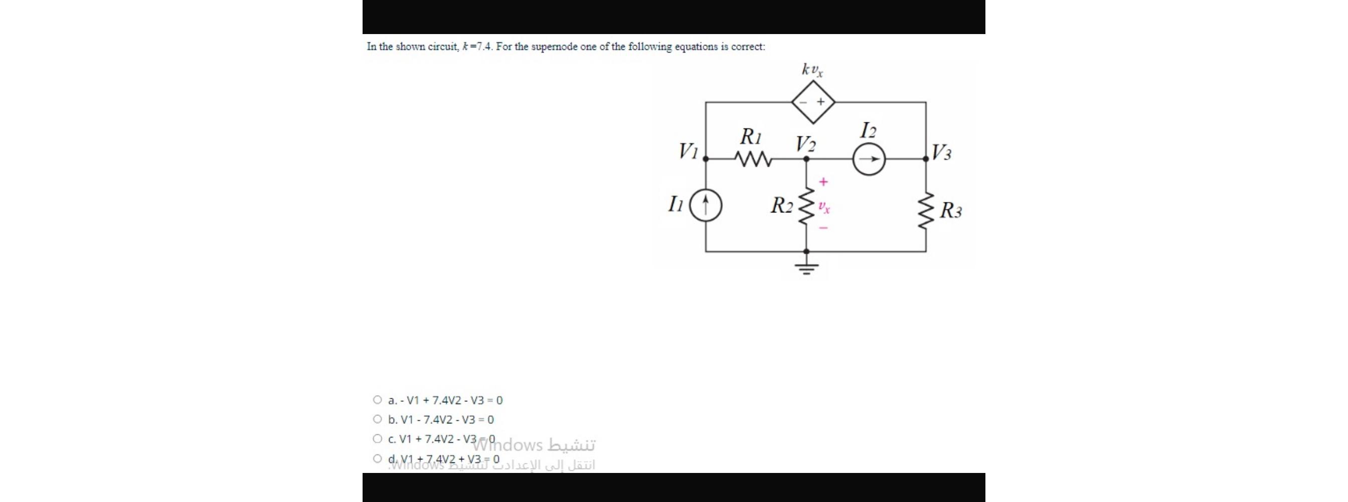 In the shown circuit, k=7.4. ﻿For the supernode one | Chegg.com