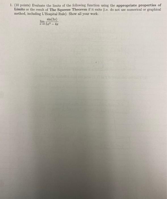 Solved 1. (10 points) Evaluate the limits of the following | Chegg.com