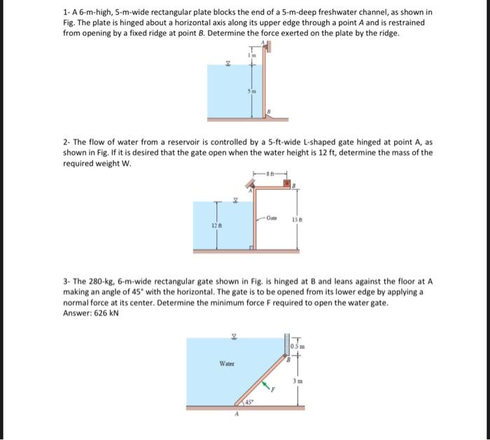 Solved 1-A 6-m-high, 5-m-wide rectangular plate blocks the | Chegg.com