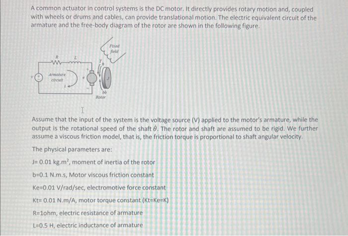 Solved A common actuator in control systems is the DC motor. | Chegg.com
