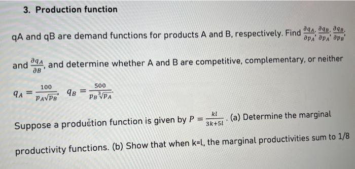 Solved qA and qB are demand functions for products A and B, | Chegg.com