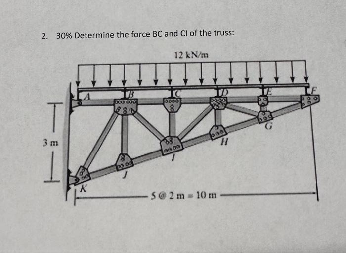 Solved 2. 30% Determine the force BC and Cl of the truss: | Chegg.com
