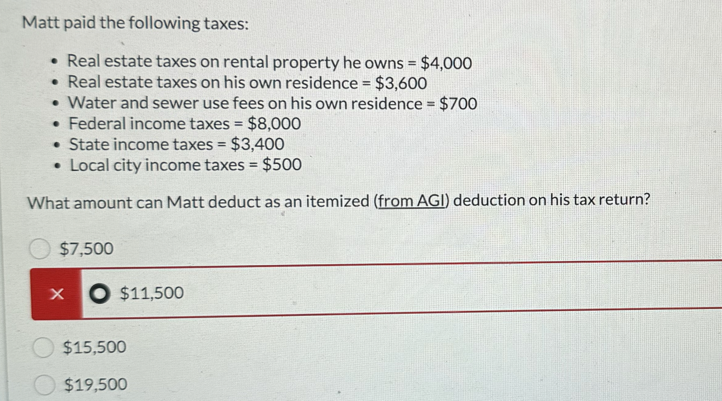 Solved Matt paid the following taxes:Real estate taxes on | Chegg.com