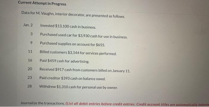 Solved Data for M. Vaughn, interior decorator, are presented | Chegg.com