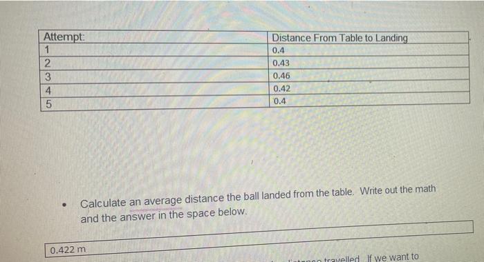 Solved Attempt: 1 2 3 4 5 Distance From Table to Landing 0.4 | Chegg.com