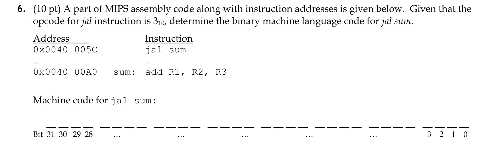 Solved (10pt) ﻿A part of MIPS assembly code along with | Chegg.com