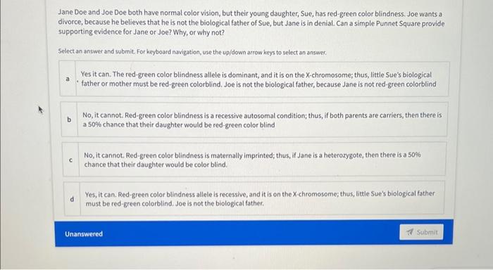 Solved Jane Doe and Joe Doe both have normal color vision, | Chegg.com