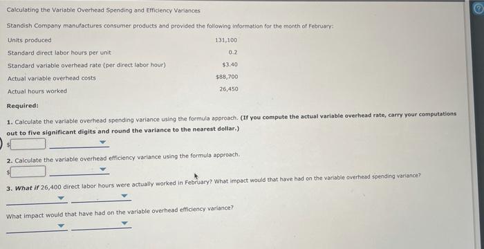 Solved Calculating the Variable Overhead Spending and | Chegg.com