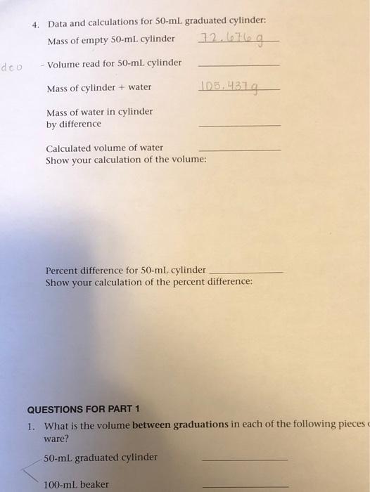 Solved PART 1. THE ACCURACY AND PRECISION OF BEAKERS VS. | Chegg.com