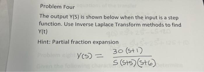 Solved Problem Four The output Y(S) is shown below when the | Chegg.com