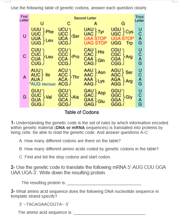 Solved Letter }Phe His CACS Use the following table of | Chegg.com