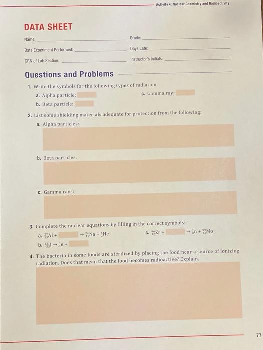 Solved Activity 4 Nuclear Chemistry and Radioactivity DATA | Chegg.com