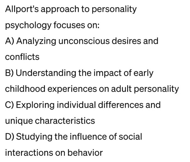 Solved Allport's approach to personality psychology focuses | Chegg.com