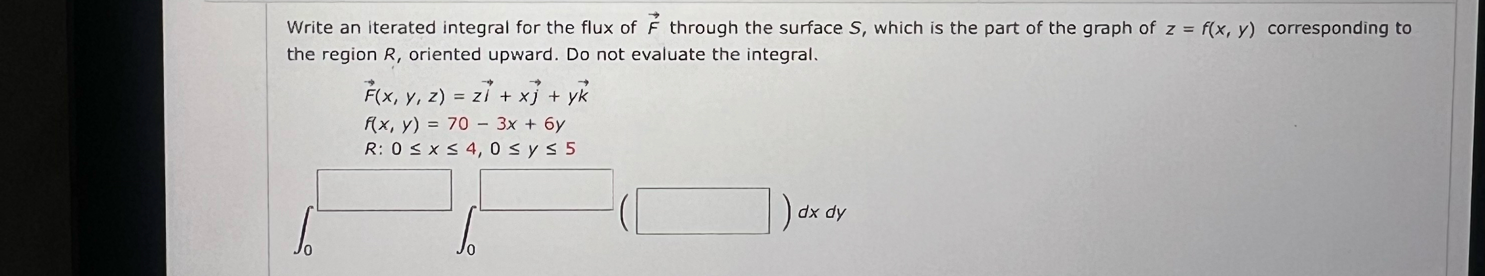 Solved Write an iterated integral for the flux of vec(F) | Chegg.com