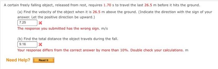 Solved A certain freely falling object, released from rest, | Chegg.com