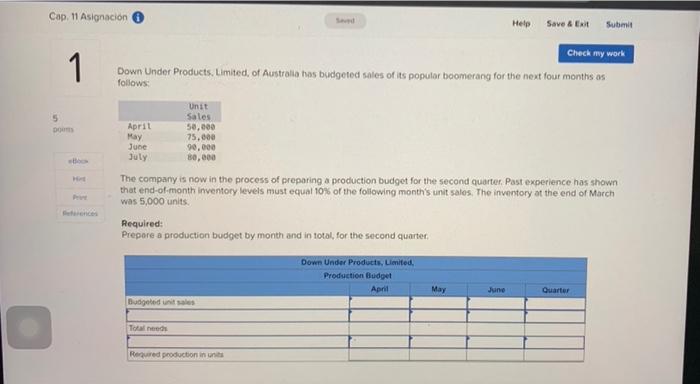 Solved Cap. 11 Asignación 1 Seved Help Save & Exit Submit | Chegg.com
