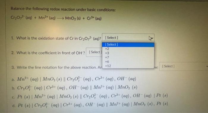 Solved Balance the following redox reaction under basic | Chegg.com